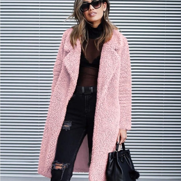 Jackets & Coats | Women Teddy Bear Pink Jacket Coat Warm Faux Fur ...